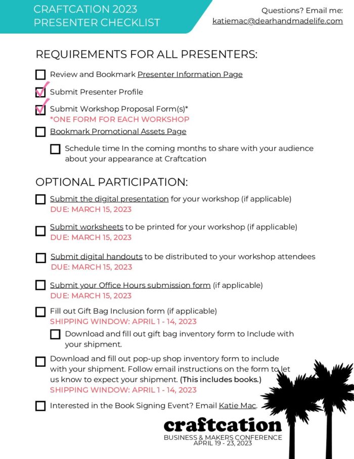 cc23 presenter checklist - Craftcation Conference